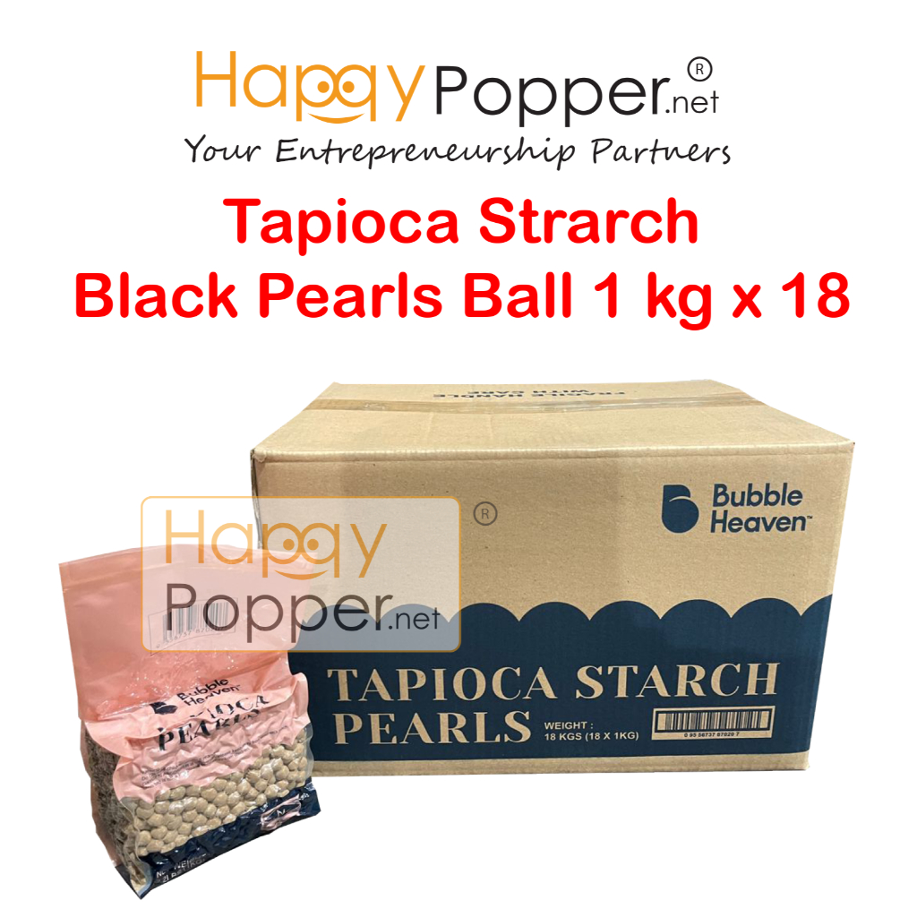 Happypopper Black Pearl (1Box 18Pack)Bubble Tea Boba Tapioca Starch Balls Ball 1 kg 1kg Thailand ...