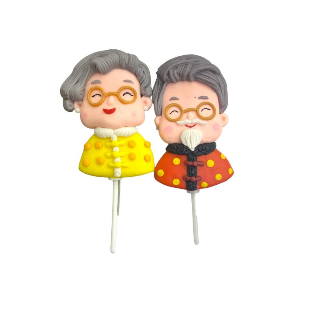 Ceramic Grandfather Grandmother Cake Topper Resin Happy Birthday ...