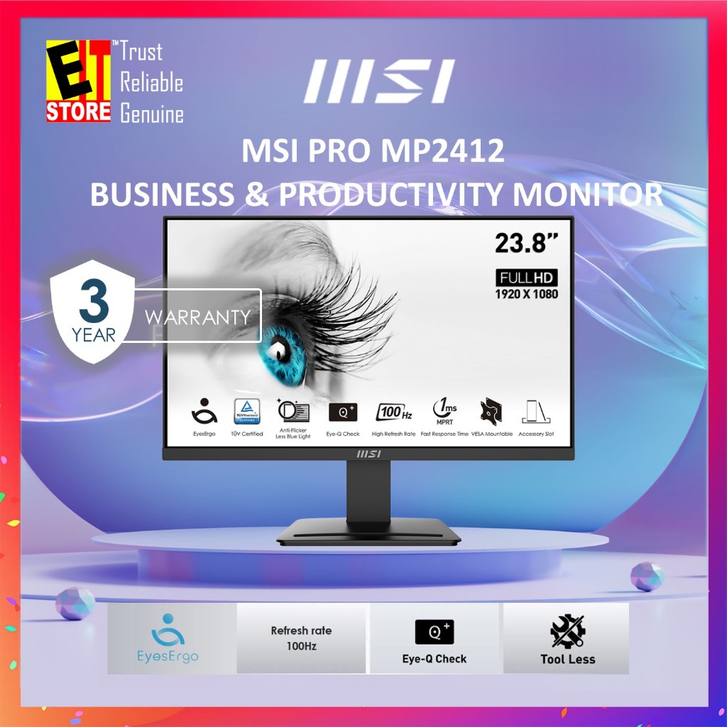 MSI MONITOR PRO MP2412 24" FULL HD /1ms MPRT /100HZ REFRESH RATE/ LESS ...