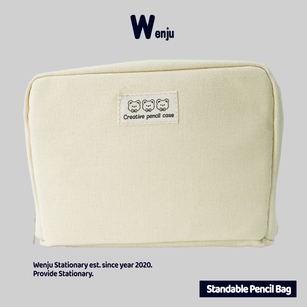 WENJU | Pencil Bag Stand-able Korean Style (Beige) | Shopee Malaysia