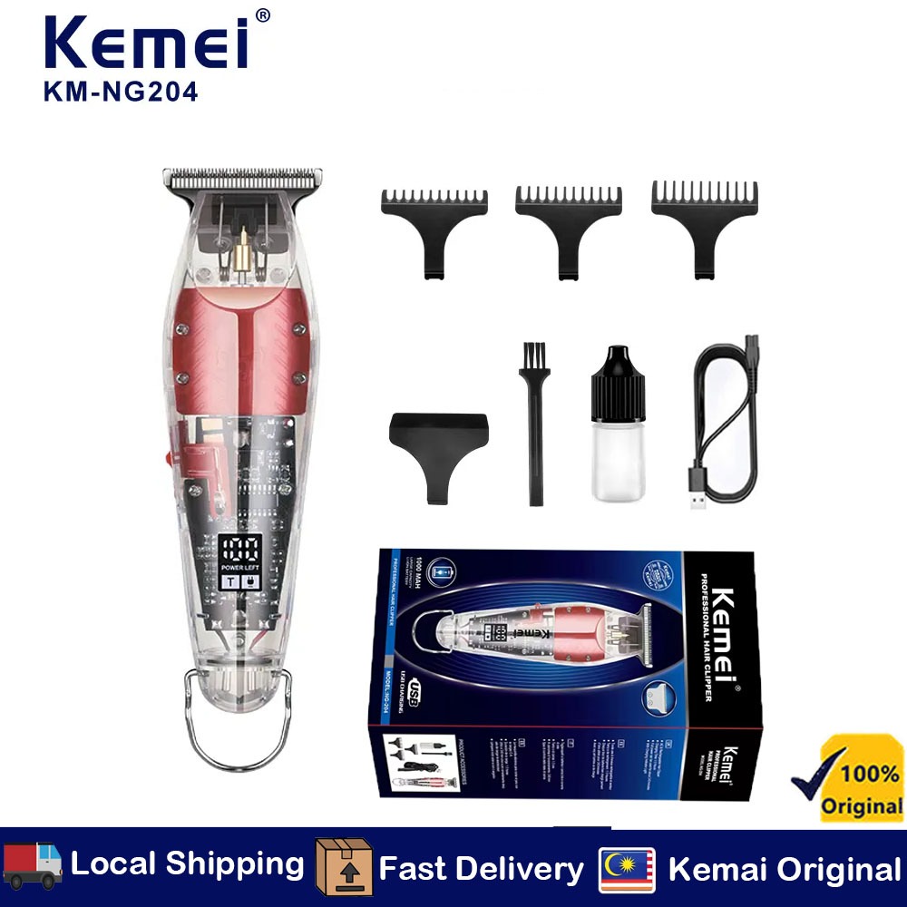 Kemei Transparent Professional Hair Trimmer For Men KM-NG204 Digital Display Hair Clipper Low ...