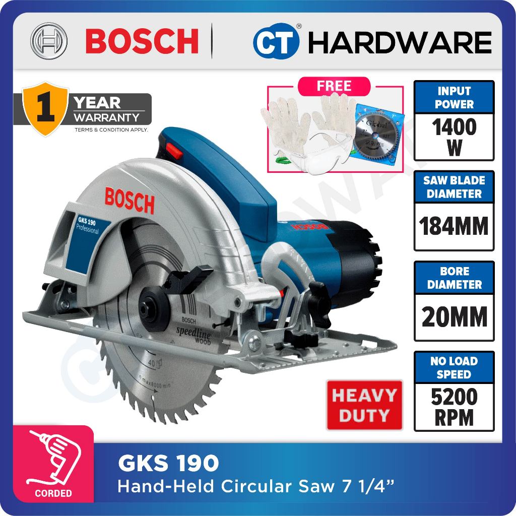 BOSCH GKS 190 CORDED CIRCULAR SAW 7-1/4" (184MM) | 1400W | 5,500RPM ...