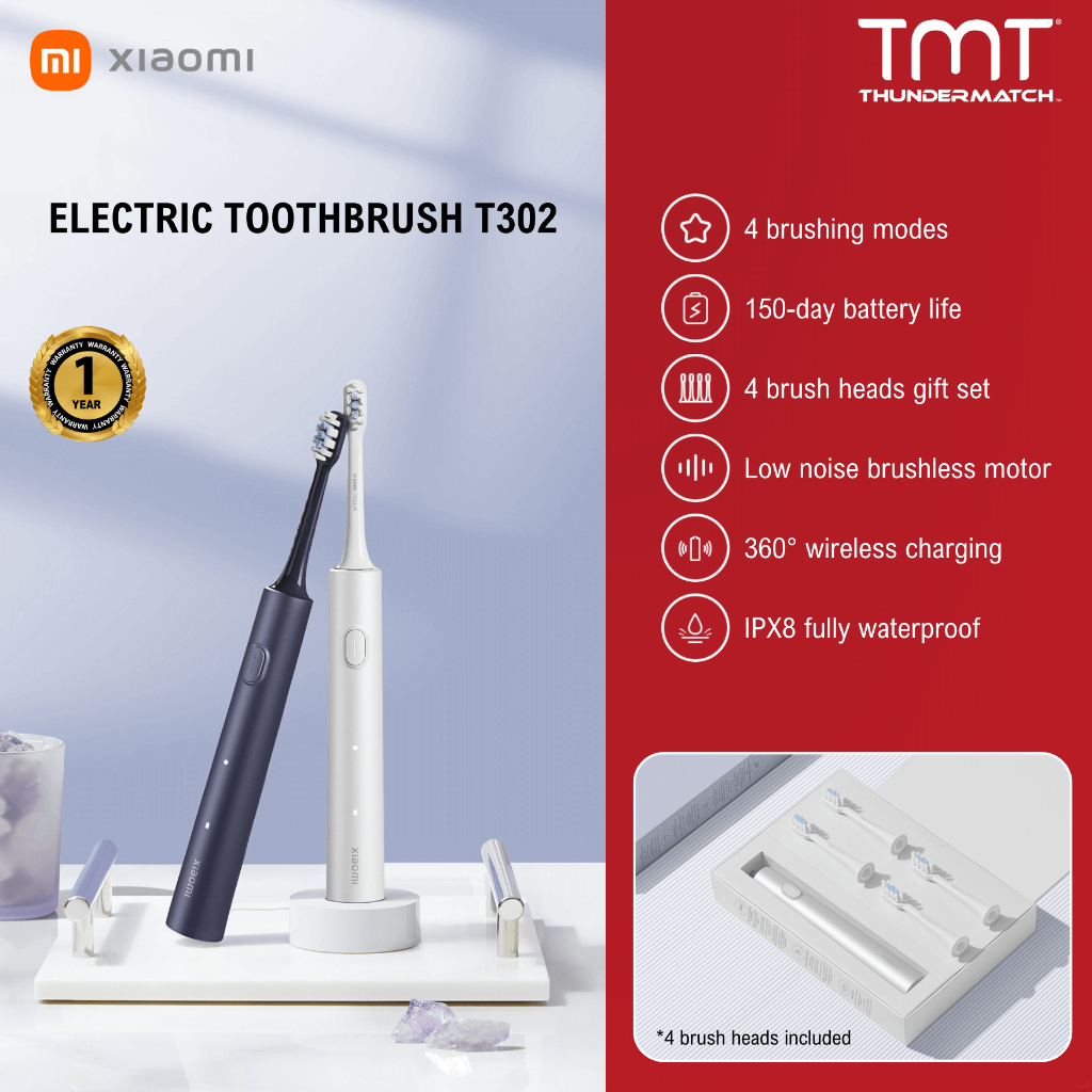 Xiaomi Electric Toothbrush T302 | 4 Cleaning Modes | IPX8 Fully Waterproof | Low Noise Brushless ...