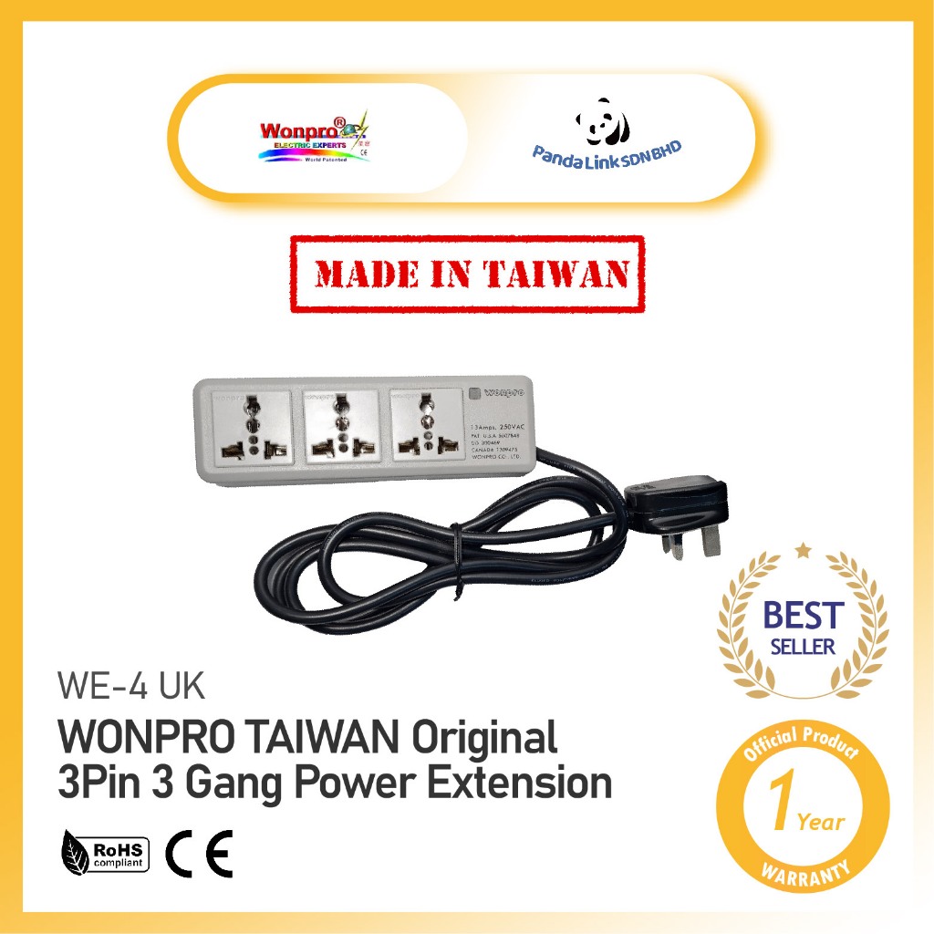 WONPRO WE-4 Taiwan Original Universal Extension WE Series UK 3Pin 3 ...