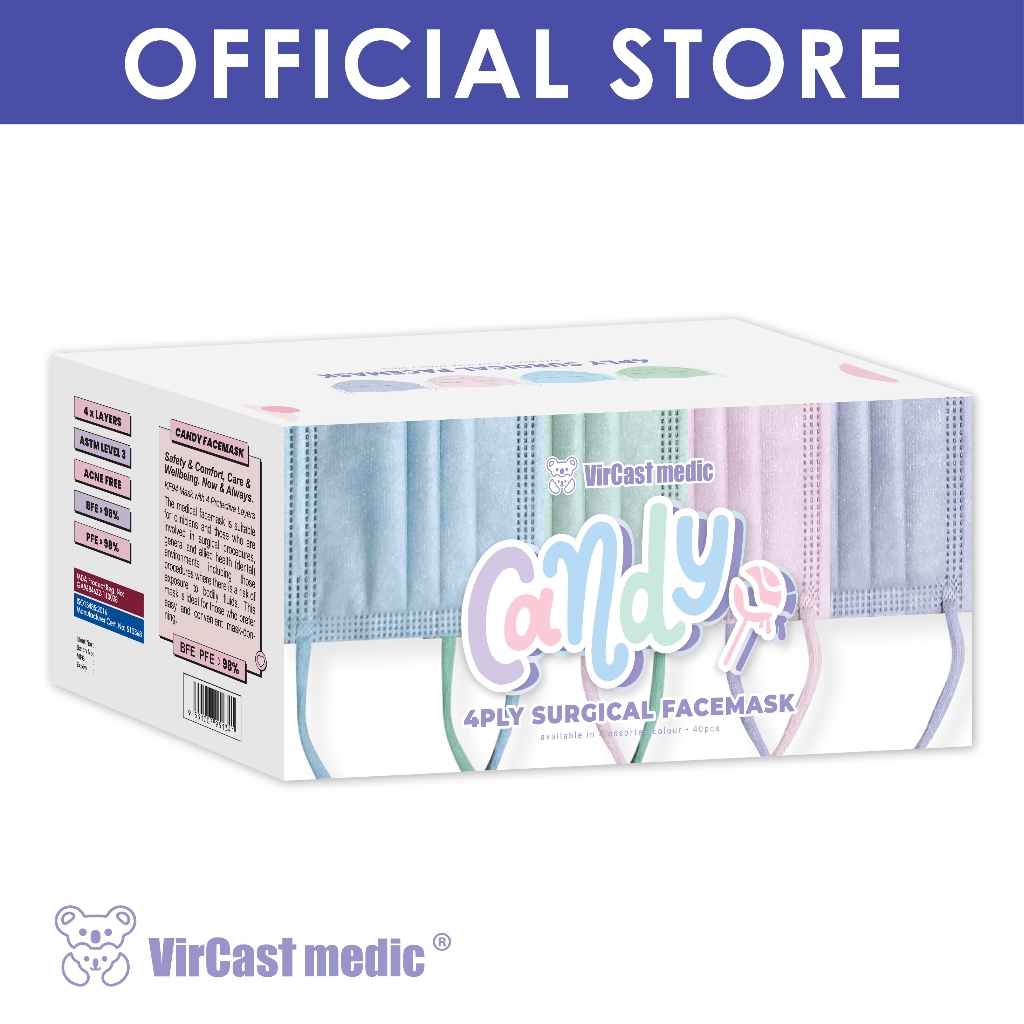 Vircast Medic Candy 4ply Surgical Mask (40pcs/box) exp 9/2025 | Shopee ...