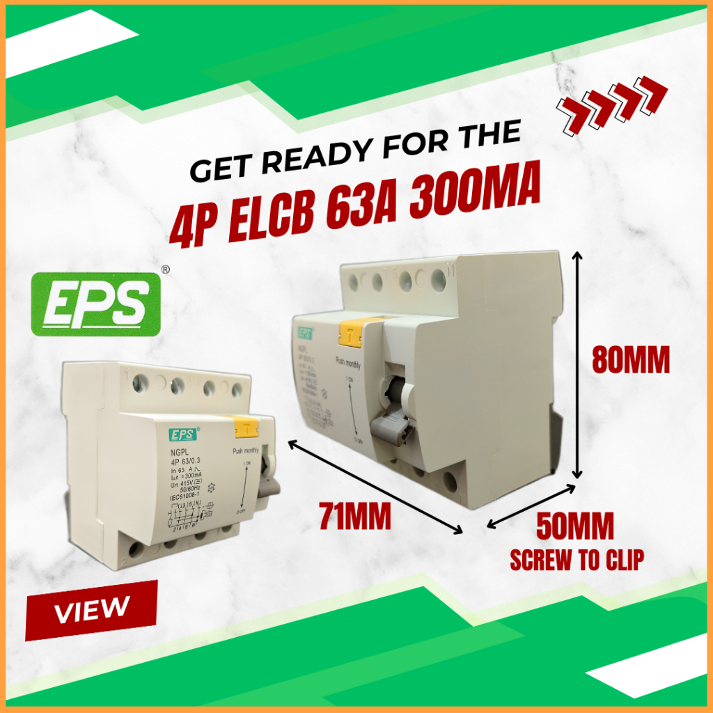 EPS ELCB / RCCB 4 POLE 2 POLE (40A / 63A) CURRENT CIRCUIT BREAKER ...