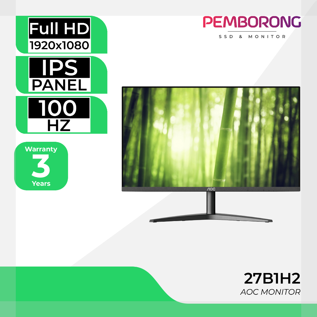 MONITOR AOC LED FLAT 27" (27B1H2) IPS-FHD-4MS-HDMI-VGA-A-VESA-100HZ ...