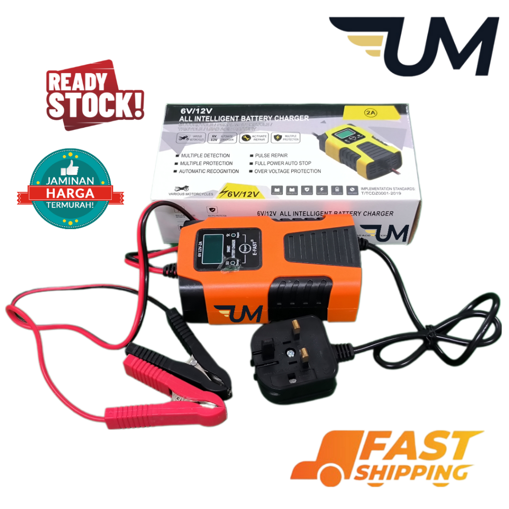 BATTERY CHARGER 12V 6V 2A ALL INTELLIGENT SEALED LEAD ACID PENGECAS ...