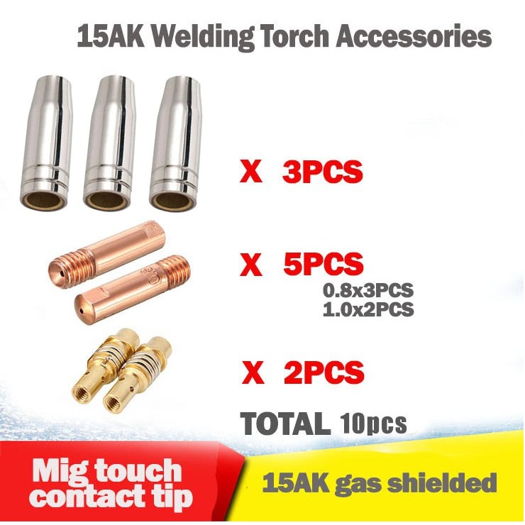 MB15 15AK Welding Torch Accessories CO2 MIG MB15 GAS Nozzle/Contact Tip/Tip Holder/Swan Neck ...