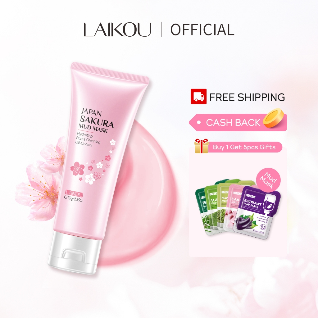 LAIKOU Japan Sakura Mud Mask Membersihkan Liang Liang Menghilangkan ...