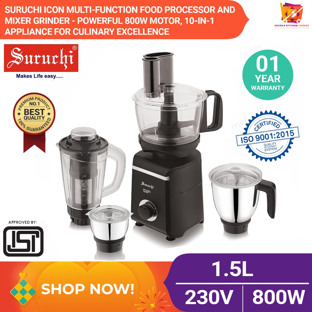 Suruchi Icon: 10-in-1 Food Processor & Mixer Grinder (800W ...