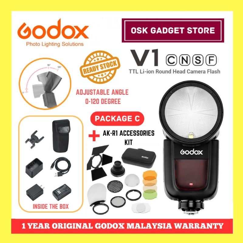 Godox V1 Powerful TTL Auto Round Flash Head With Rechargeable Lithium ...