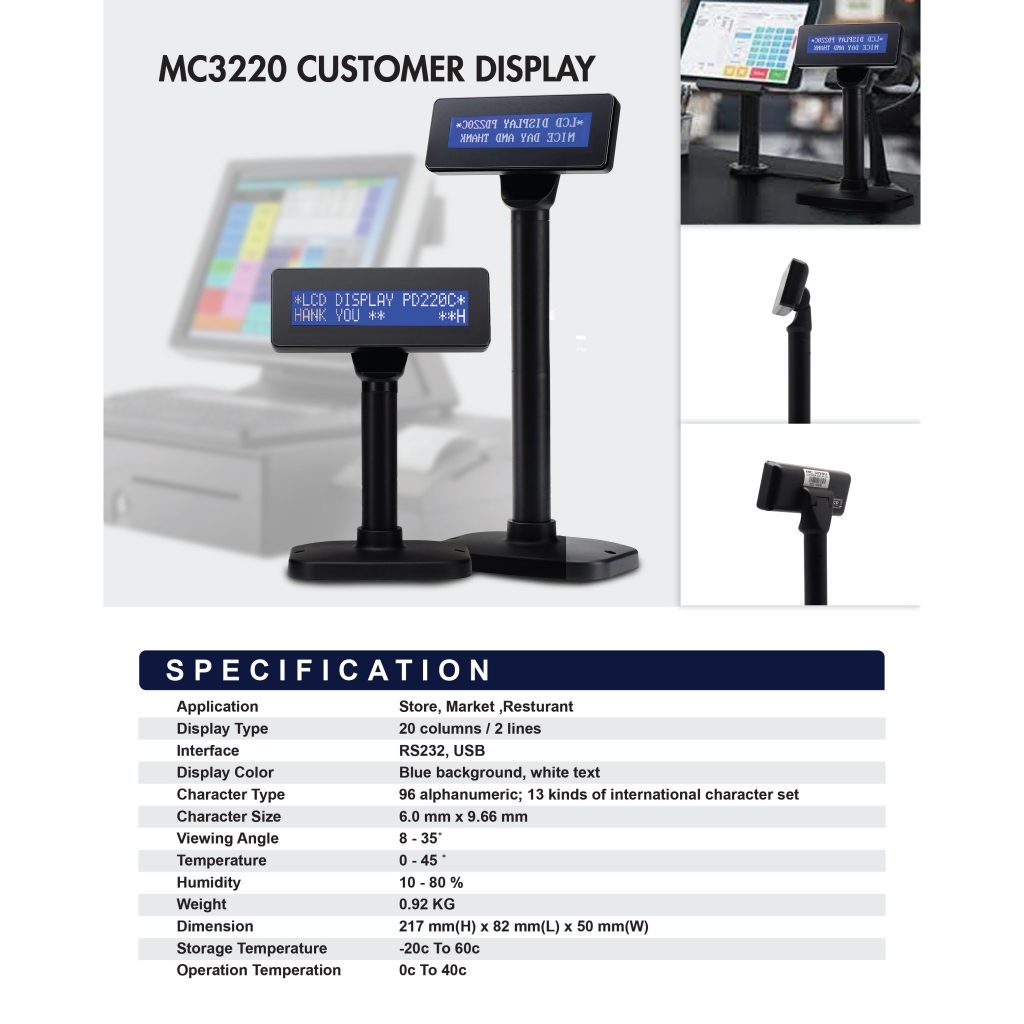 Product image POS System Pos Customer Display Pole LCD 2x20 For All POS ...