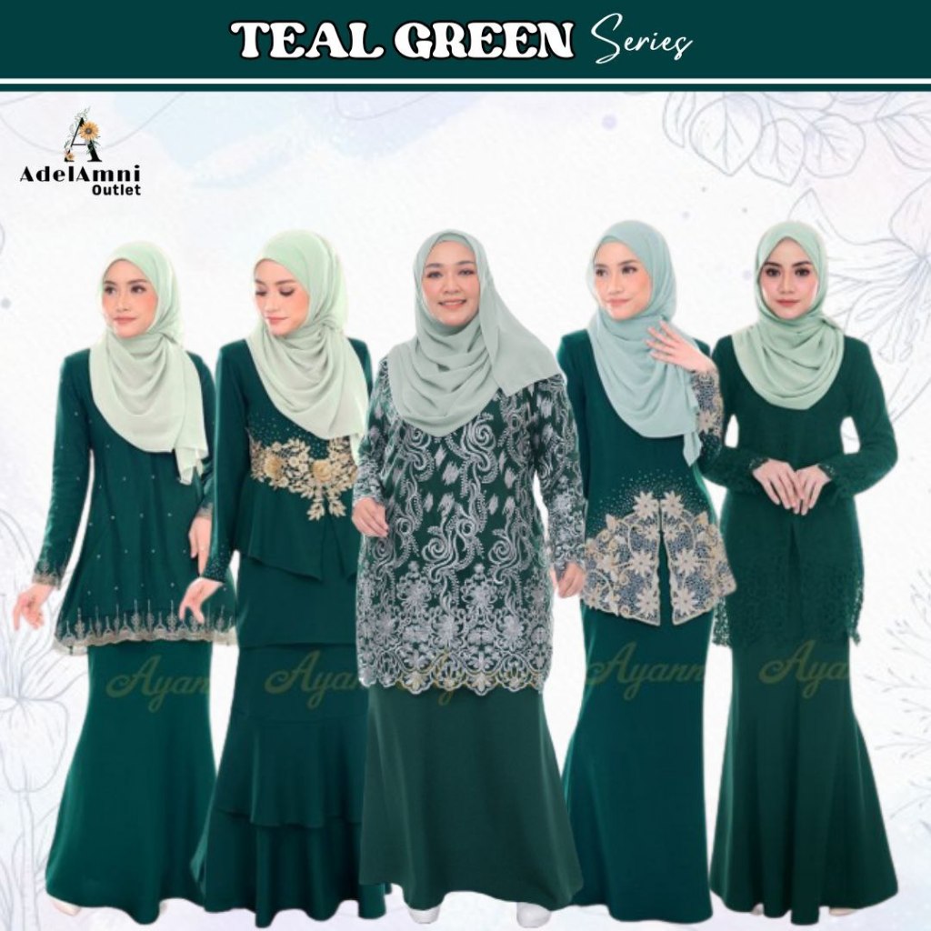 Tema Teal Green Baju Kurung Dewasa Plus size Lace Moden Tunang Bridesmaid Kenduri Raya (Size 34 ...