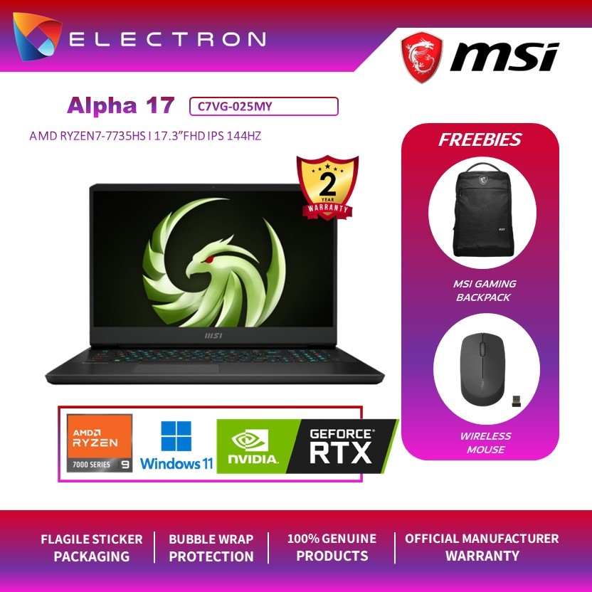 MSI Alpha 17 C7VG-025 17.3" QHD Gaming Laptop (Ryzen 9 7945HX, 16GB ...