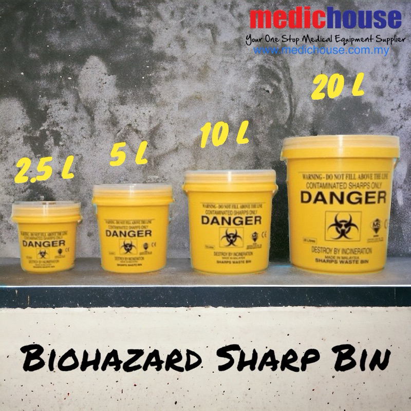 Medical biohazard sharps waste bins ( 2.5L 5L 10L 20L ) | Shopee Malaysia