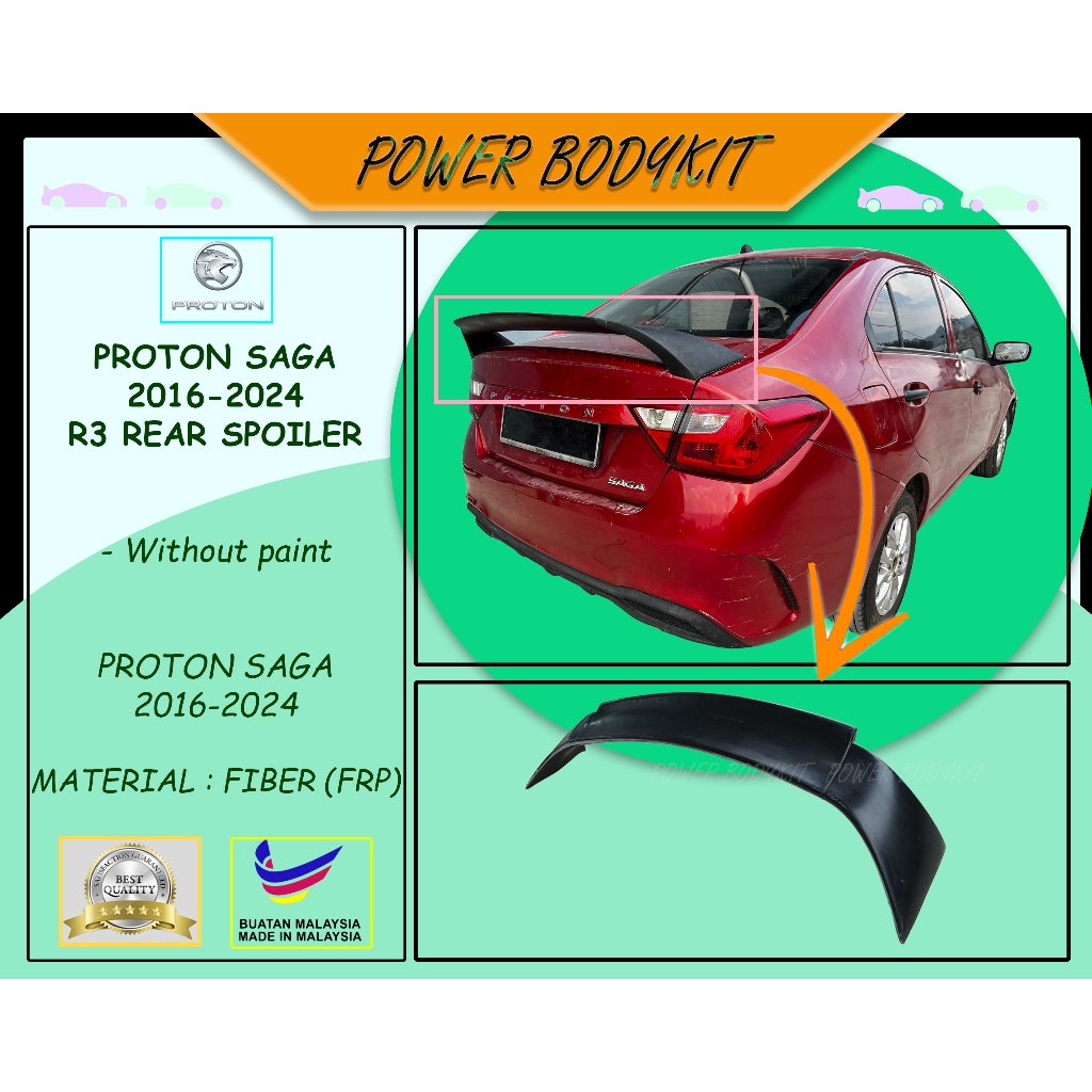 Proton Saga VVT 2016-2024 R3 Rear Spoiler 2016 2017 2018 2019 2020 2021 ...