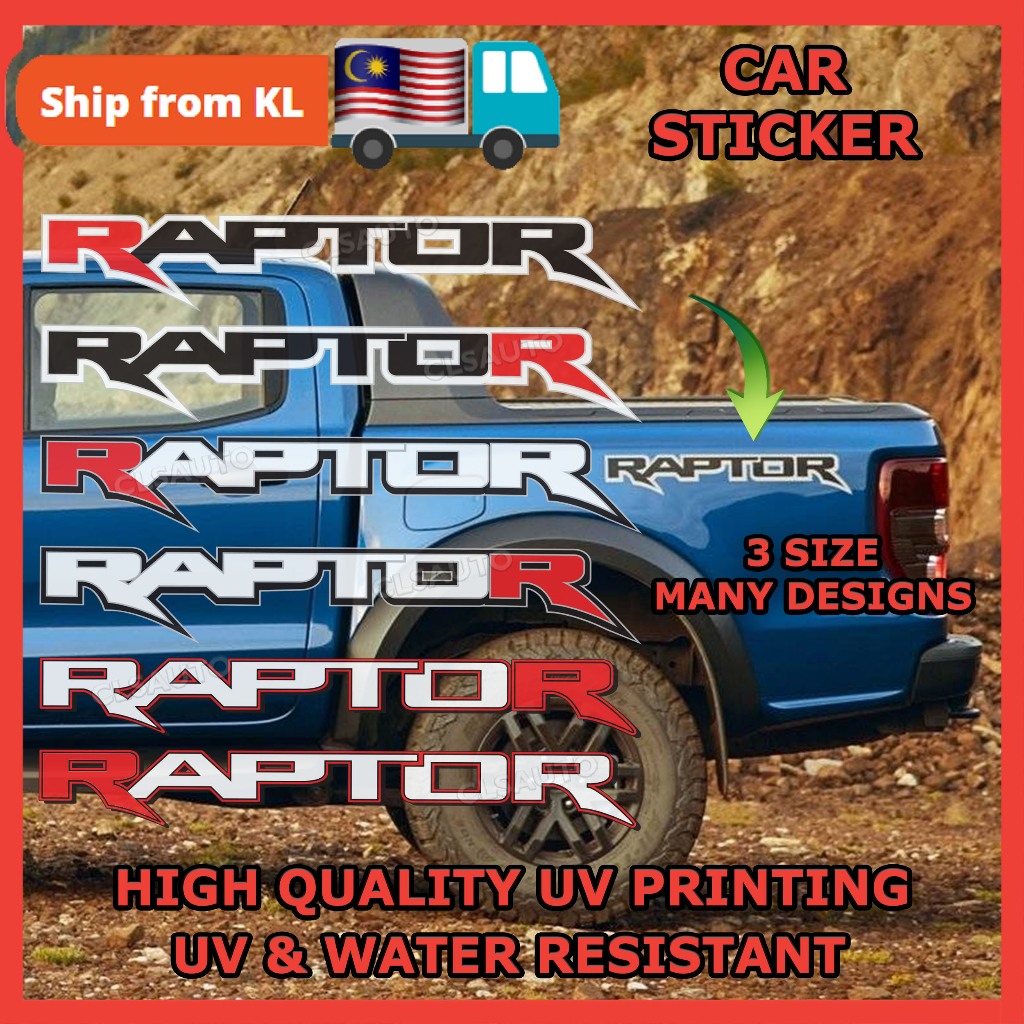 Raptor Sticker Body Side Door Car Decal Pelekat 4x4 Ford Ranger F150 ...