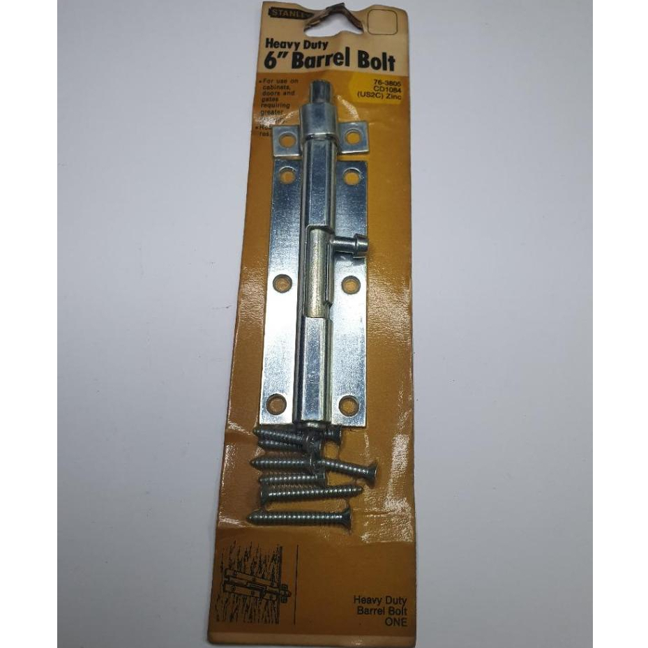 STANLEY Zinc Plated Heavy Duty Barrel Bolt 6" [Made in USA] [New Old ...