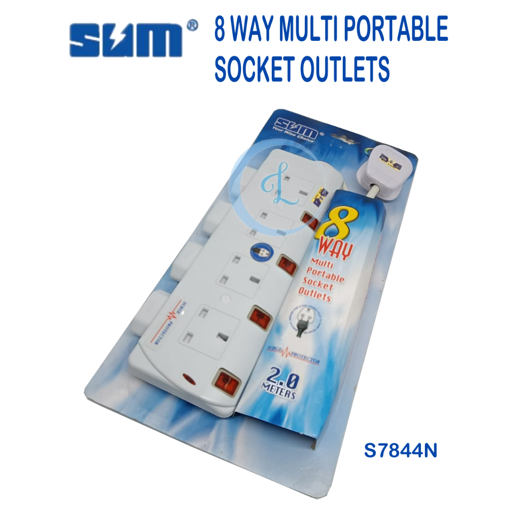 [READY STOCK] SUM 8 WAY MULTI PORTABLE SOCKET OUTLETS (2 METERS ...