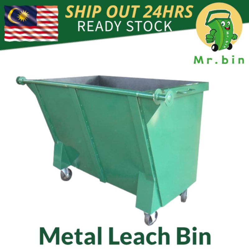 1100L / 1500L Steel Metal Besi Garbage Leach Bin 4 Wheel Green ...