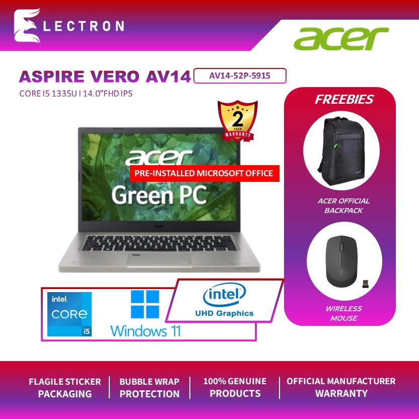Acer Aspire Vero AV14-52P-5915 14'' FHD Laptop Cobblestone Gray(I5 ...