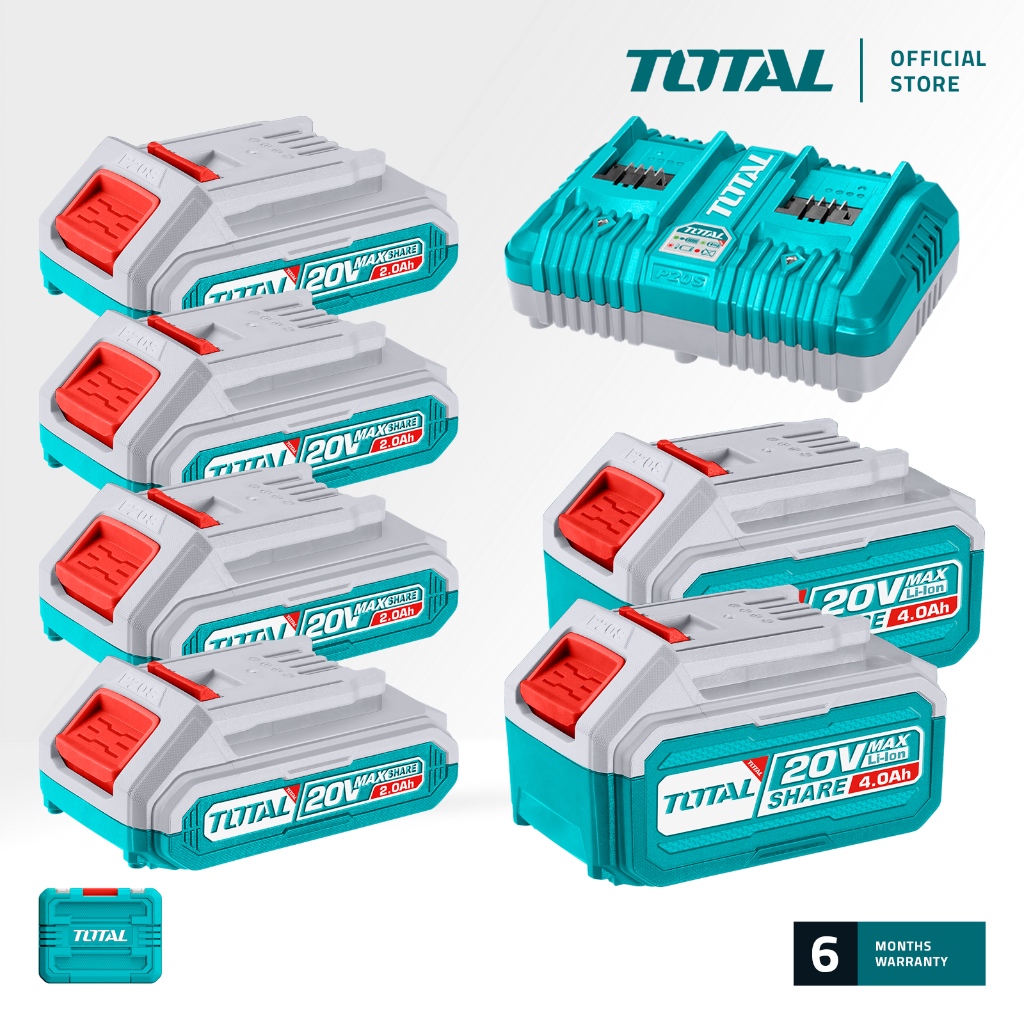 TOTAL Li-ion Battery & Charger Kit (20V) + 4.0Ah (2 Pcs) + 2.0Ah (4 Pcs ...