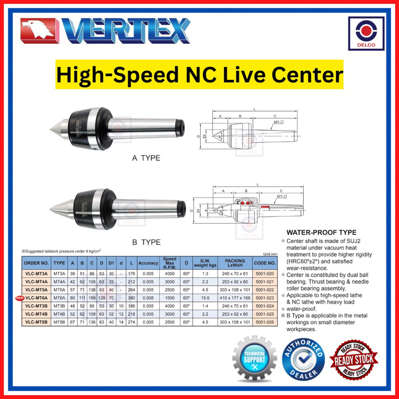 VERTEX TAIWAN VLC-mt3a mt4a mt5a High Speed NC Live Center lathe heavy ...