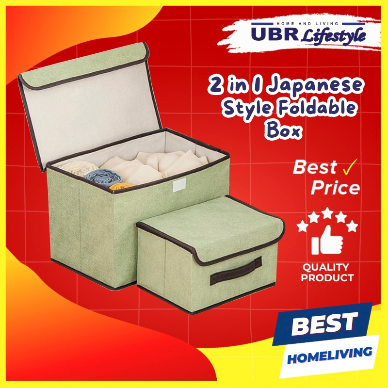 2 In 1 Japanese Style Foldable Box Organizer Large Storage Box with Lid ...