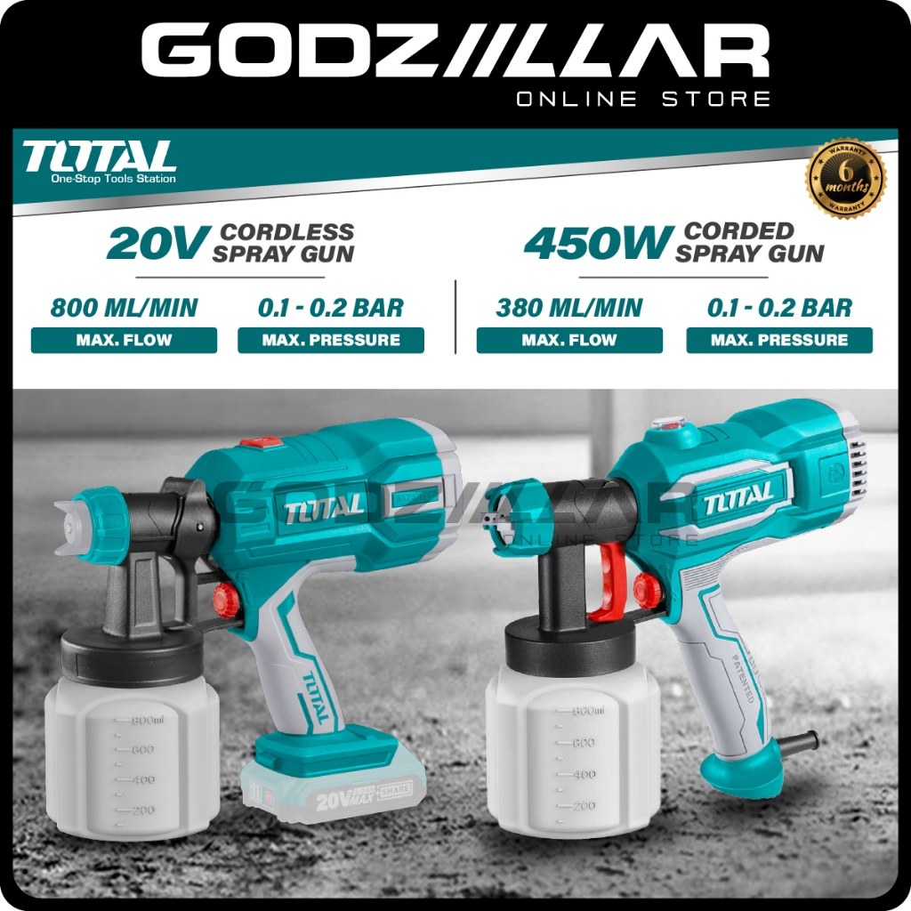 Total 450W Corded Spray Gun & 20V Cordless Spray Gun | TT3506 ...