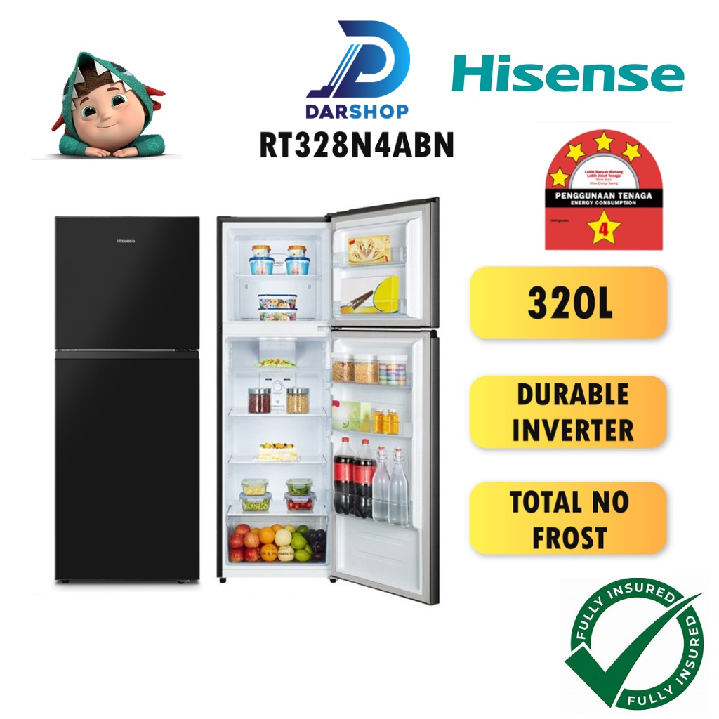 4 STAR Hisense Refrigerator 2 Door Inverter 320L Fridge Peti Sejuk Peti ...