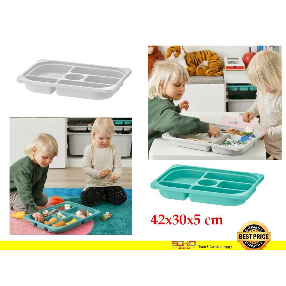 IKEA TROFAST Storage tray with compartments, 42x30x5 cm (grey/turquoise ...