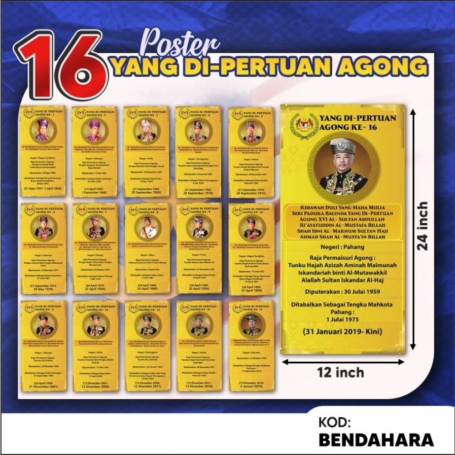Set Poster Yang Dipertuan Agong Malaysia (YDPA) 16pcs | Shopee Malaysia