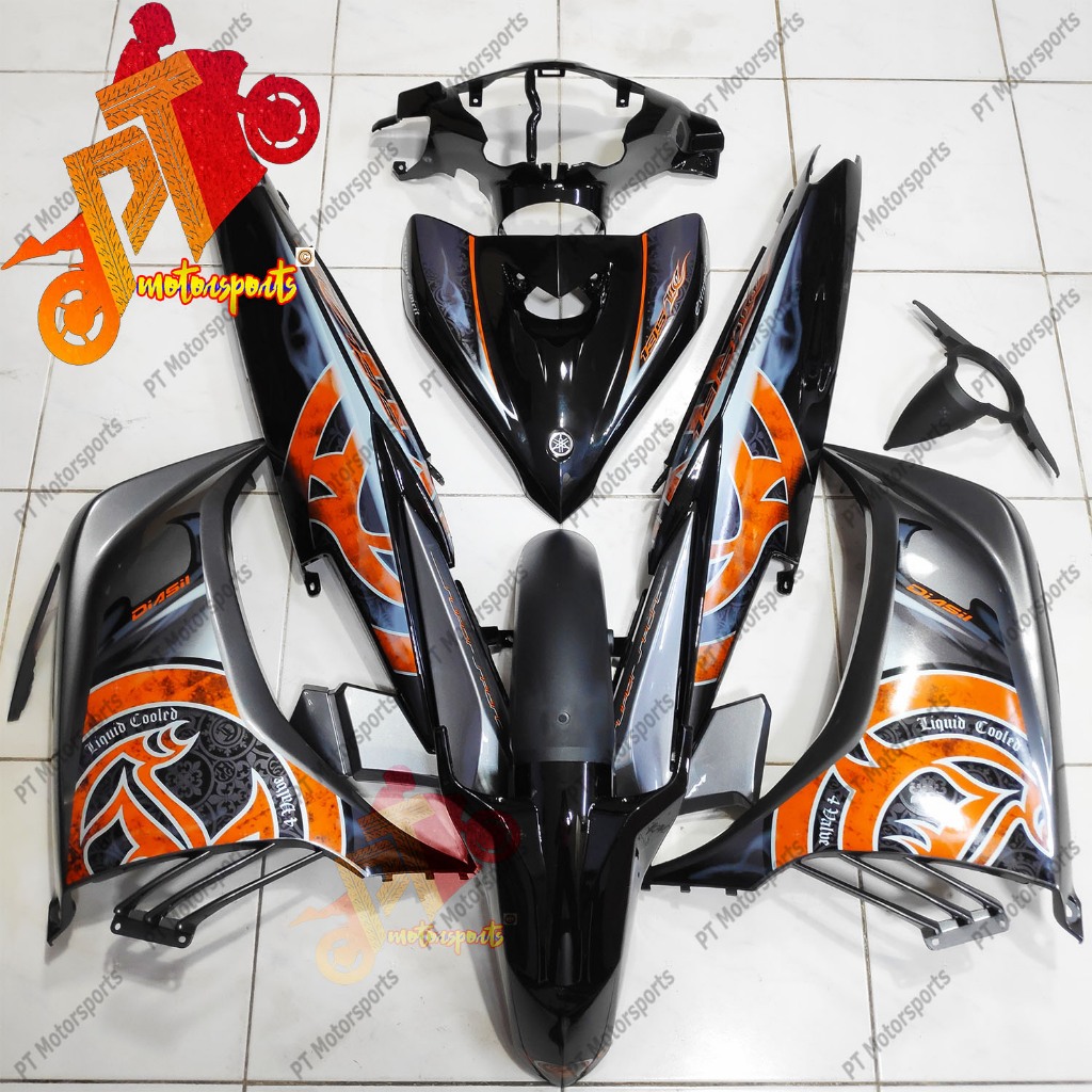 Yamaha LC135 LC 135 Cover Set Black Grey V2 V3 V4 V5 V6 V7- Batik Oren ...