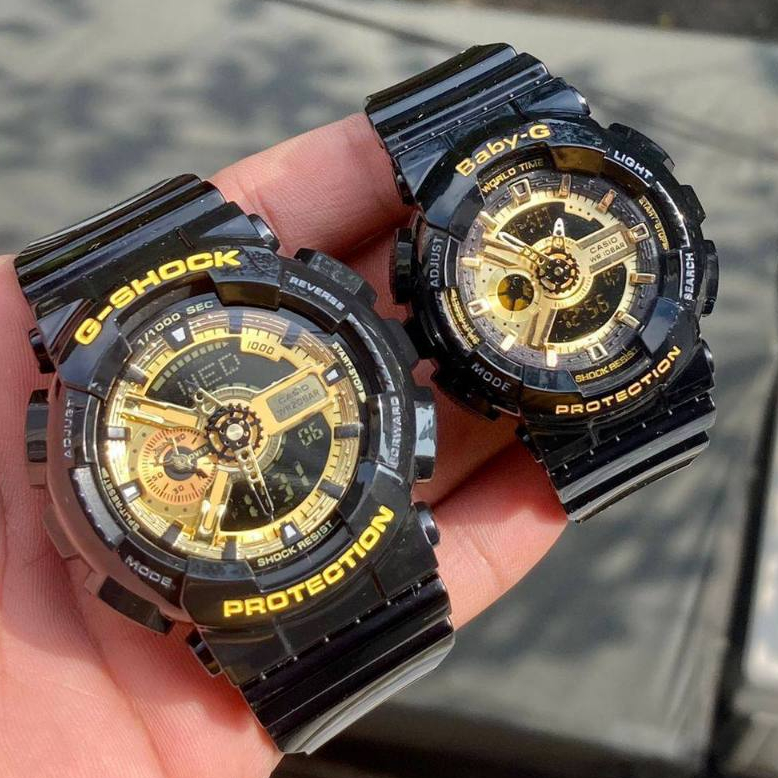 Gshock Couple GA110 G Shock GA110 x Baby G BA110 Black Gold | Shopee ...
