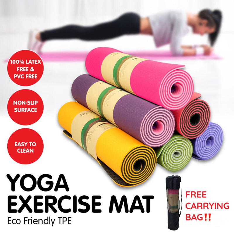 New‼️FREE carrying Bag🔥TPE 6mm / 8mm Yoga Mat / Yoga Exercise Mat ...