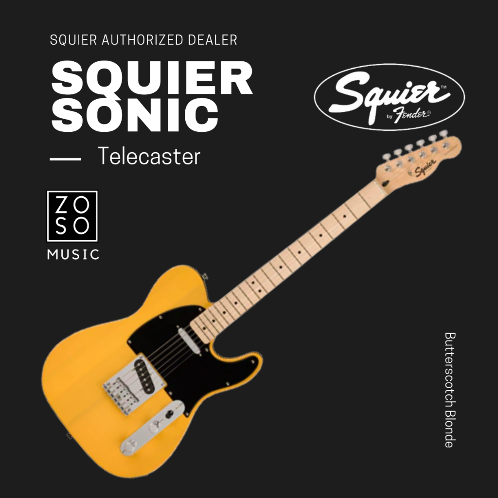 Squier Sonic Telecaster Electric Guitar w/Black Pickguard, Maple FB, Butterscotch Blonde ...