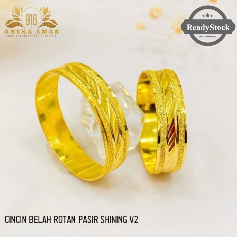 Cincin Belah Rotan Pasir Shining | Emas 916 💯 Tulen | Shopee Malaysia