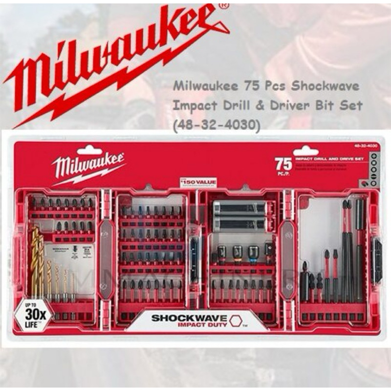Milwaukee Shockwave Impact Drill & Driver Bit Set 75Pcs(48-32-4030) / 50 Pcs (48-32-4024 ...