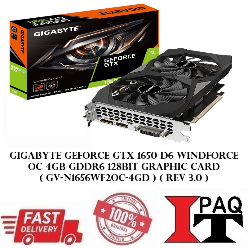 Gigabyte GeForce GTX 1650 D6 WINDFORCE OC 4GB GDDR6 128bit Graphic Card ( GV-N1656WF2OC-4GD ...