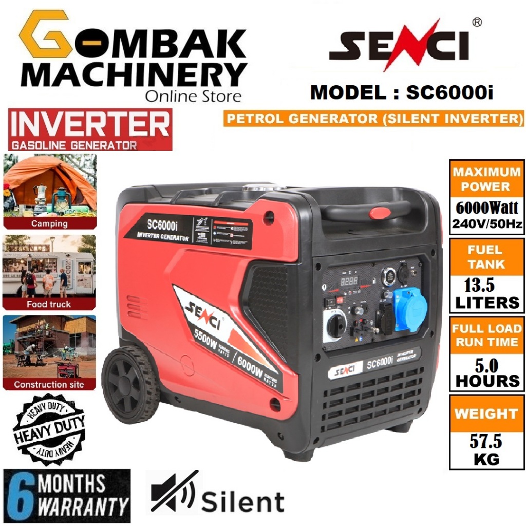 SENCI 6000Watt/6.0KW Inverter Silent Petrol Generator SC6000i - Heavy ...