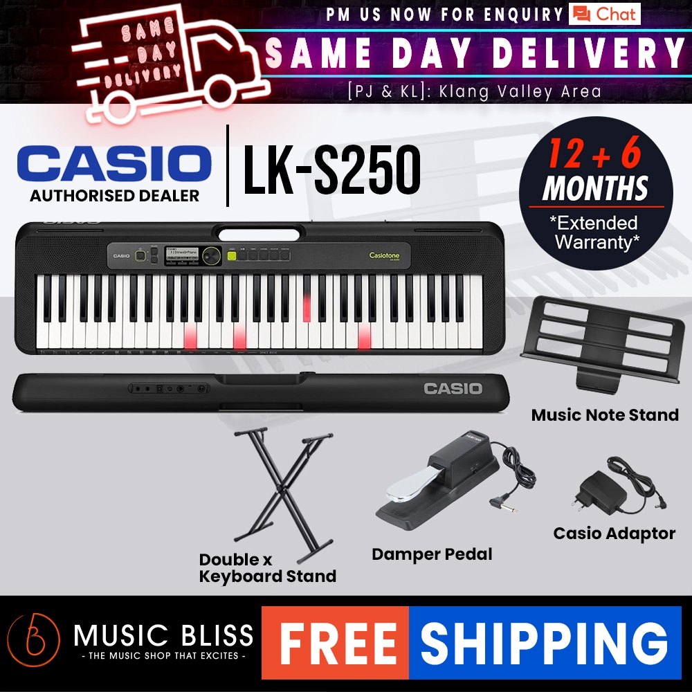 Casio LK-S250 61-Keys Casiotone Keyboard with FREE Keyboard Stand and ...