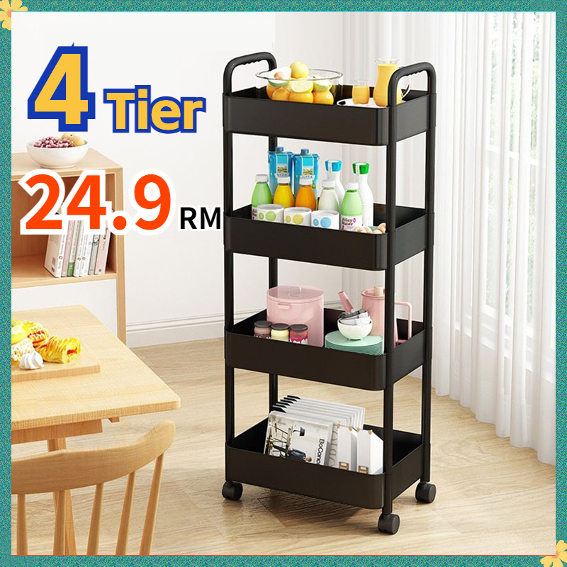 Storage Trolley Rack Office Shelves Home Kitchen Rack With Plastic ...