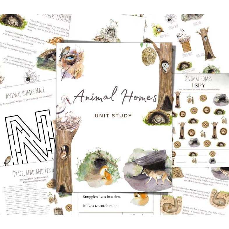 PDF] Animal Homes Unit Study 62 pages Home Learning Kids Printable ...