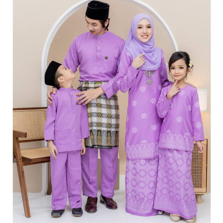 SET FAMILY LILAC 〕 Baju Melayu + Kurung Moden Songket Bunga Tabur Corak ...
