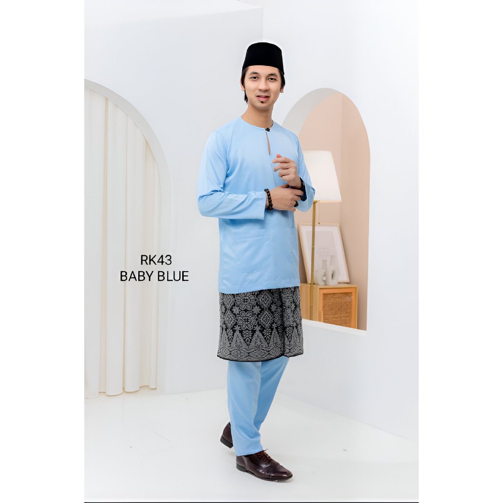 (S-5XL) BAJU MELAYU BABY BLUE Baju melayu teluk belanga baju melayu plus size lelaki razak baju ...