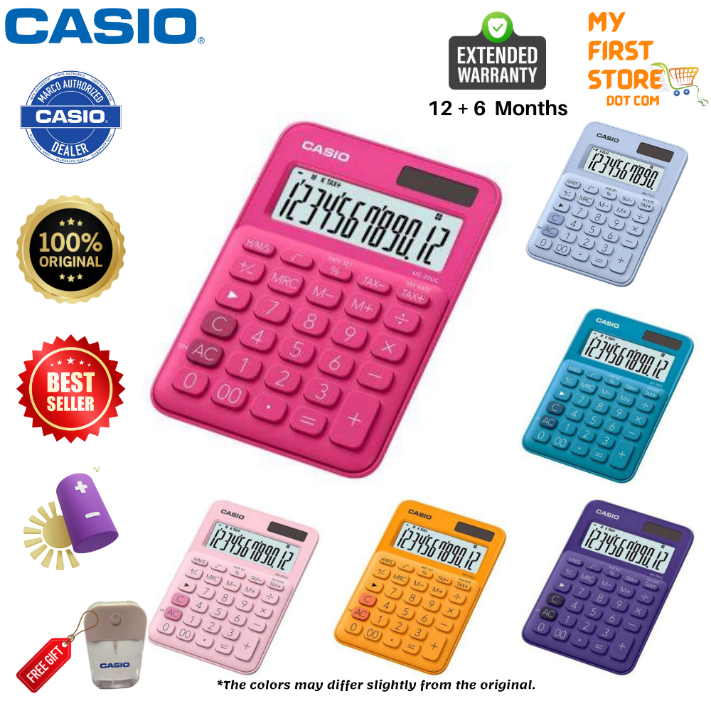Genuine Casio MS-20UC Red/Pink/Green/Blue/Orange My Style Colorful Mini Desk Type Calculator 12 ...