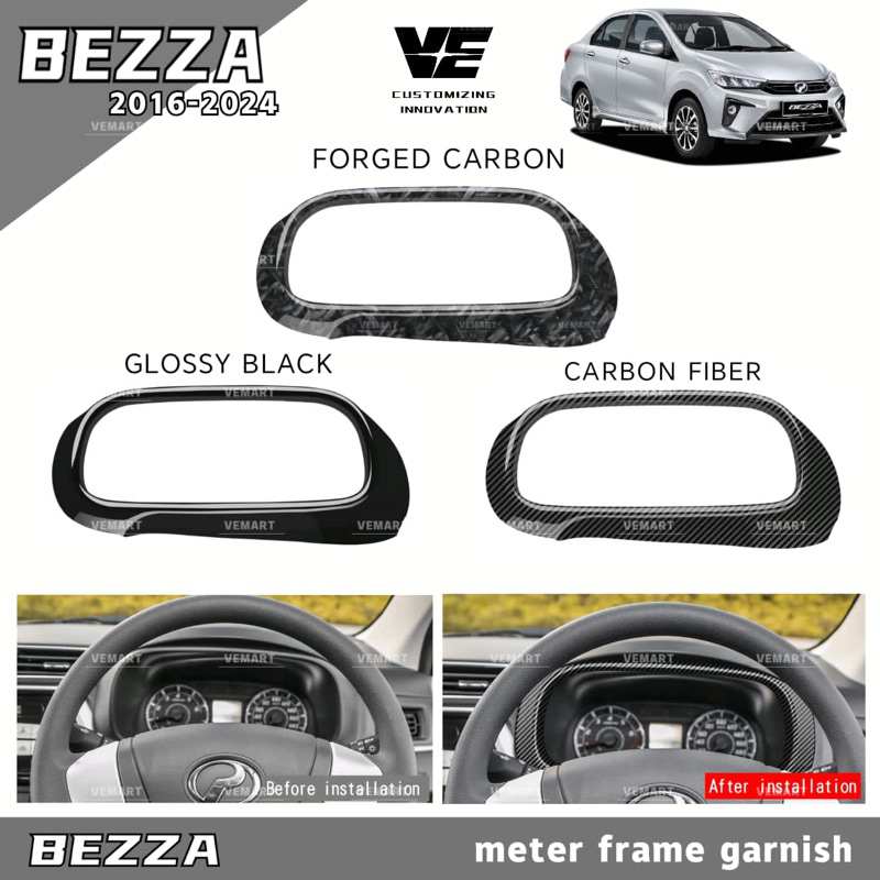 Vemart Perodua bezza 2016-2023 carbon fiber car meter frame cover ...