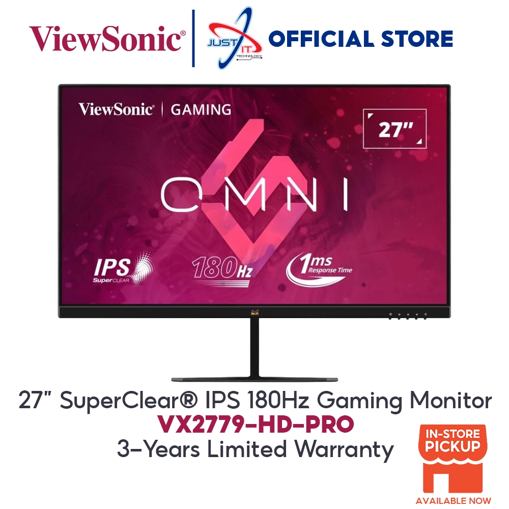 VIEWSONIC VX2779-HD-PRO 27" SUPERCLEAR IPS GAMING MONITOR ( 27" FHD 1MS 180HZ / HD MI + DP ...