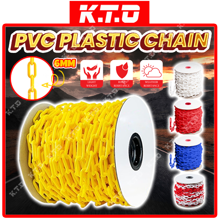 1 Roll 6mm x 20m Safety PVC Plastic Chain Barricade PVC Link Chain Gate ...